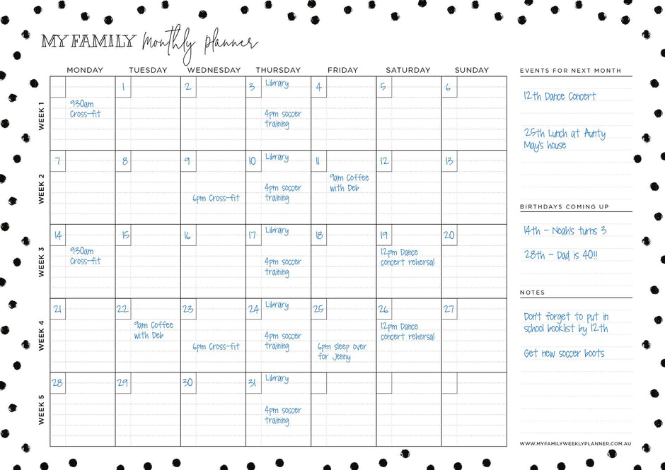 My Family Weekly and Monthly Planners – My Family Planner
